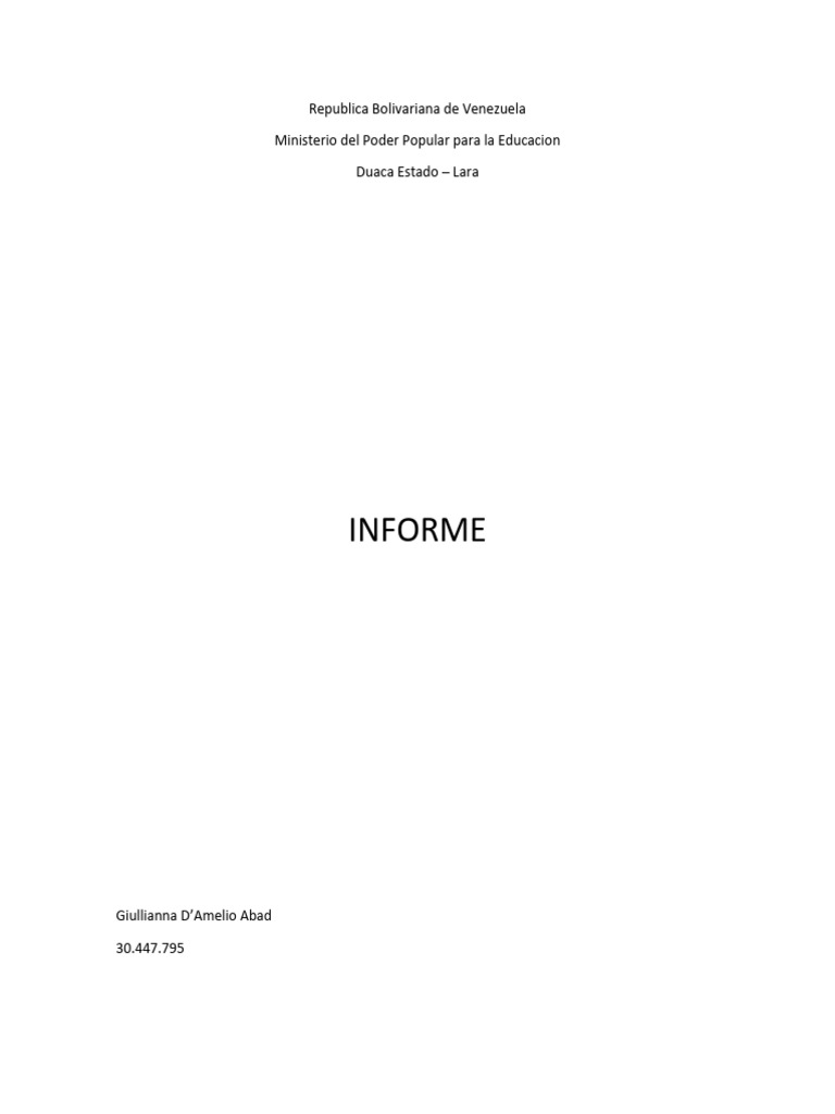 Informe: Republica Bolivariana de Venezuela Ministerio Del Poder ...