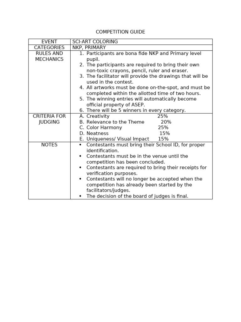 Sci-Art Coloring Contest Guidelines | PDF