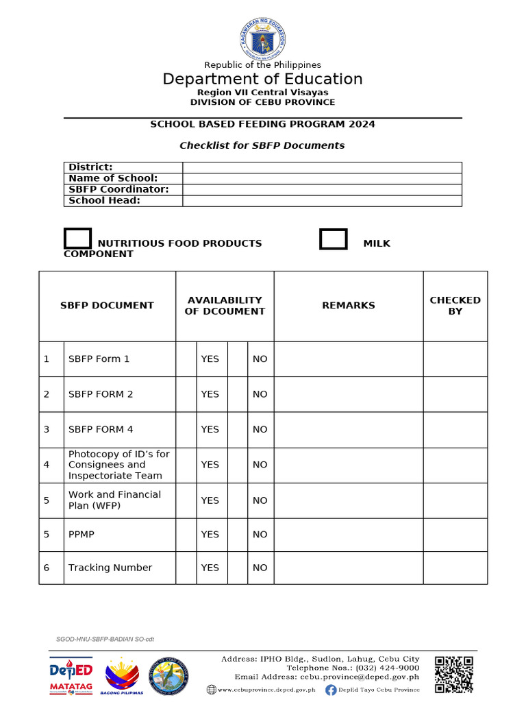 SBFP 2024 Checlist For Documents | PDF