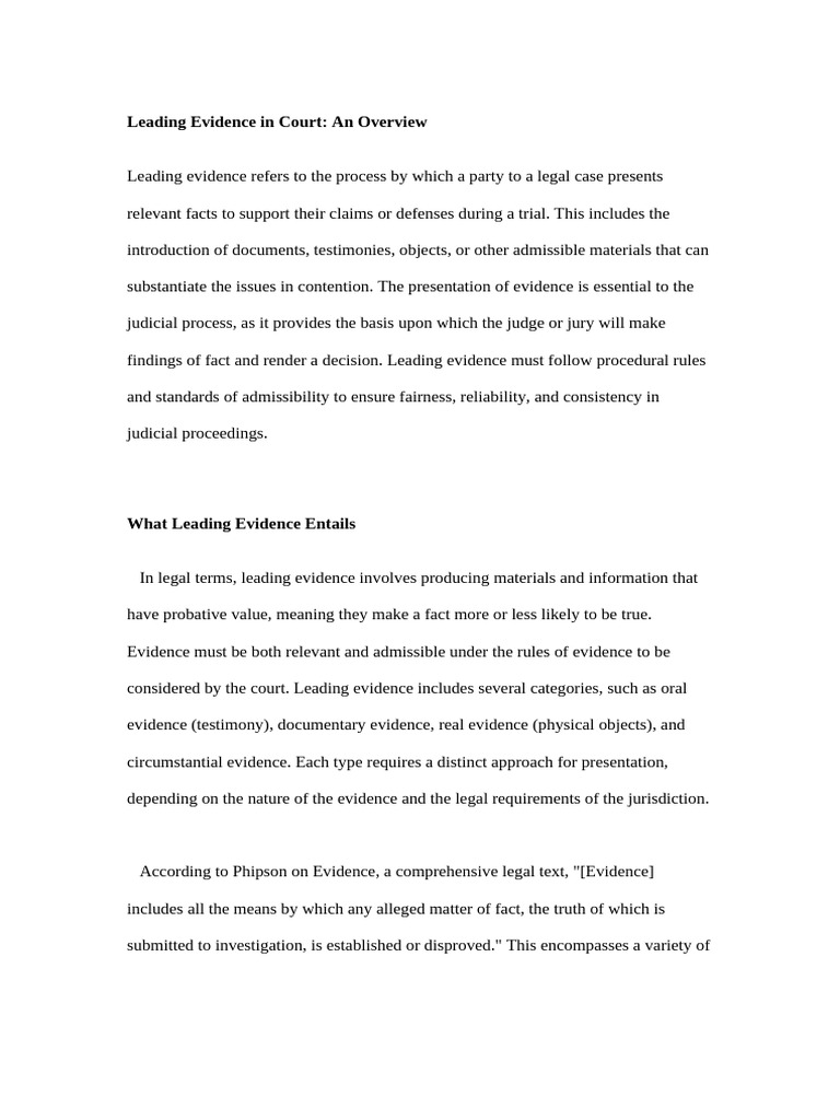 Overview of Leading Evidence in Court | PDF | Evidence (Law) | Witness