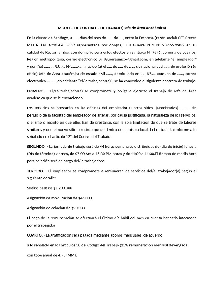 Contrato Fto | PDF | Derecho laboral