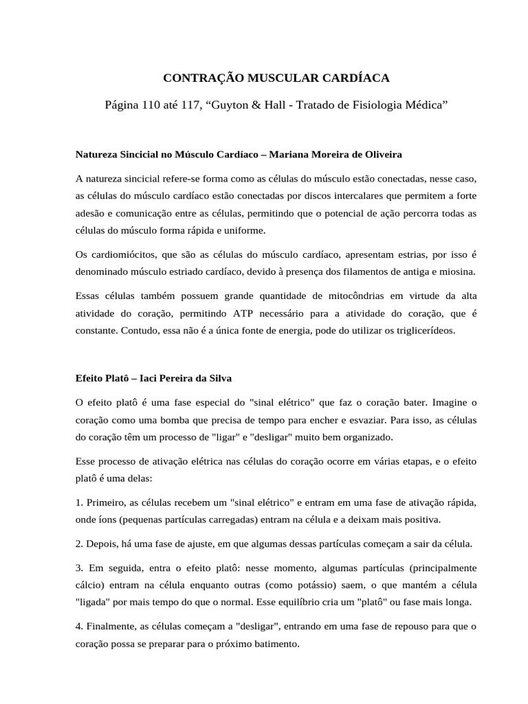 Fisiologia da Contração Cardíaca | PDF | Átrio (coração) | Coração