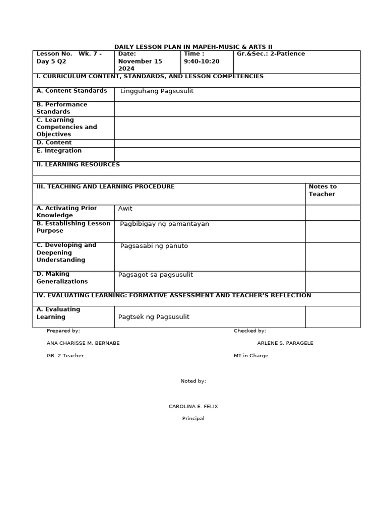 DLP Mapeh q2 WK 7 Day 5 | PDF