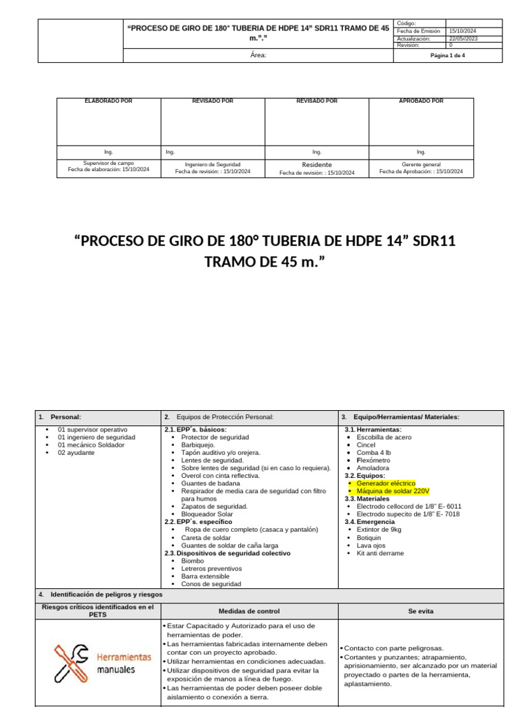 PETS - PROCESO DE GIRO DE 180° TUBERIA DE HDPE 14" SDR11 TRAMO DE 45 M ...