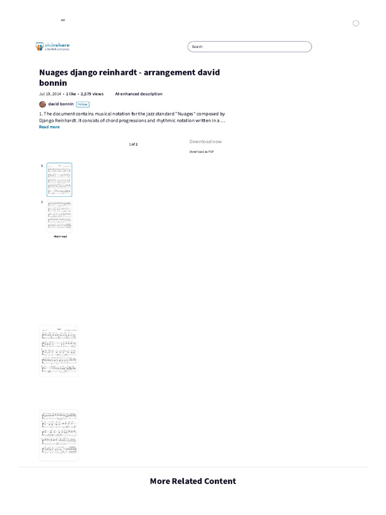 Nuages Django Reinhardt - Arrangement David Bonnin | PDF