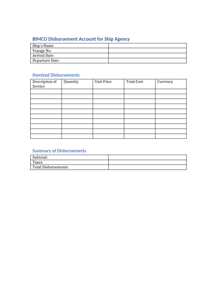 BIMCO Disbursement Template | PDF | Law