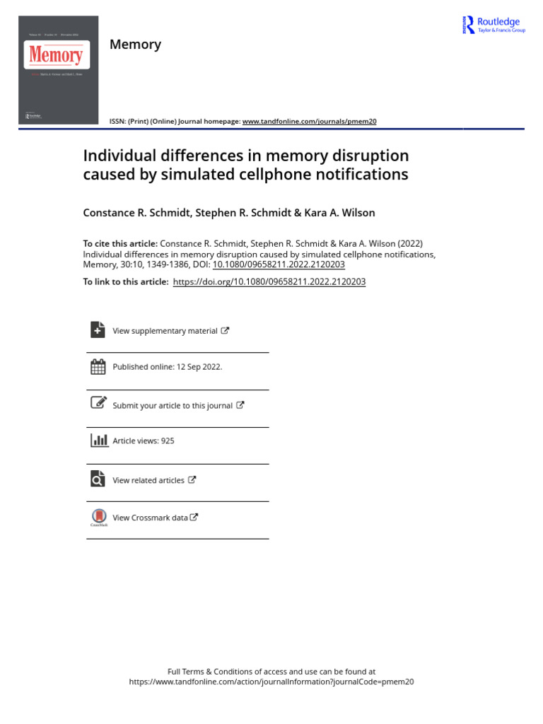 Individual Differences in Memory Disruption Caused by Simulated Cellphone Notifications | PDF ...