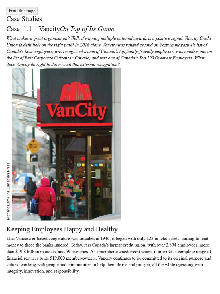 Case Study 1 - Management Today - Vancity | PDF | Employment | Cooperative