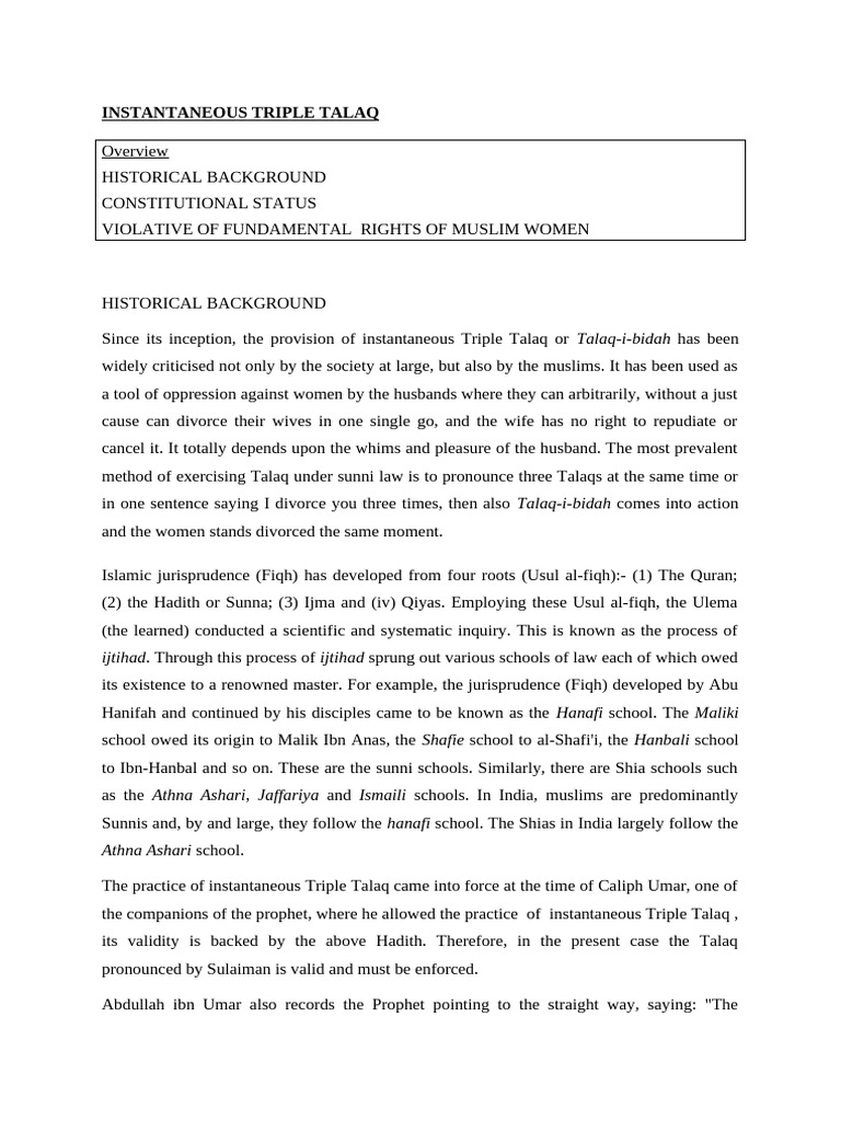 INSTANTANEOUS TRIPLE TALAQ Paper | PDF | Sharia | Hadith
