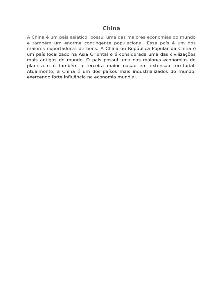 Economia, População e Cultura da China | PDF | China | Política mundial