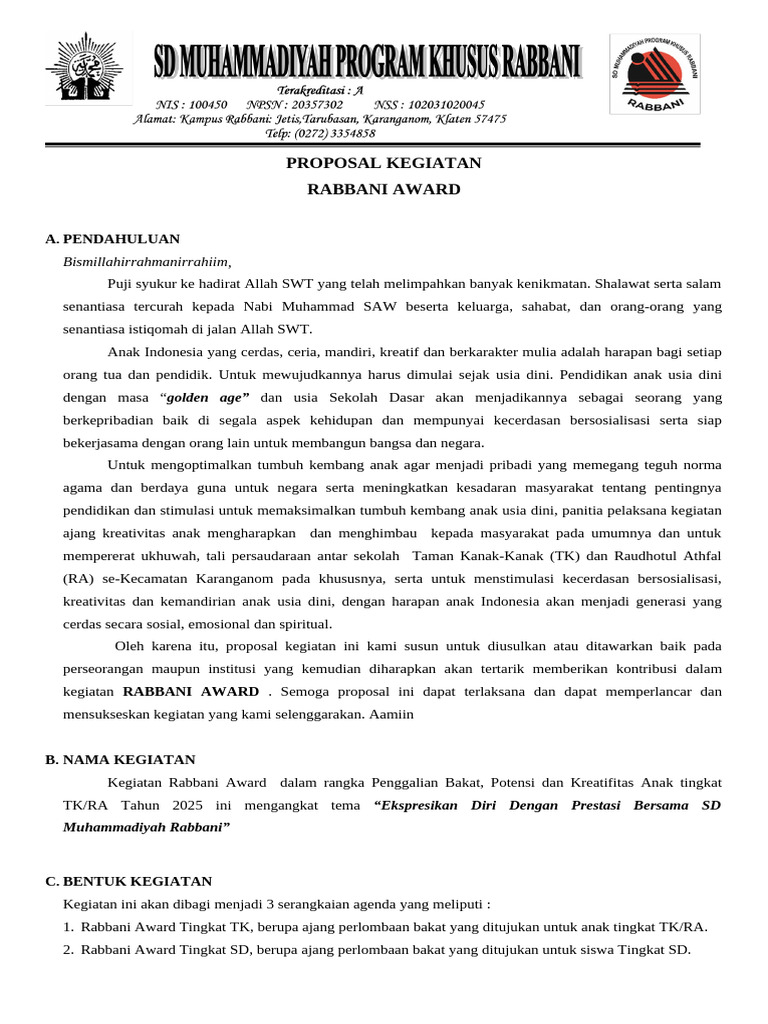 Proposal Rabbani Award 2025 | PDF