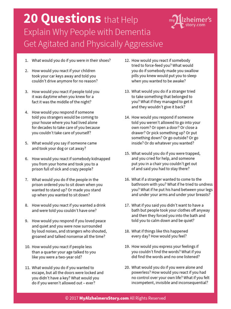 20 Questions: That Help Explain Why People With Dementia Get Agitated ...