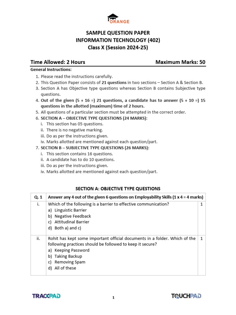 Information Technology (402) Class X (P2) | PDF | Databases | Data