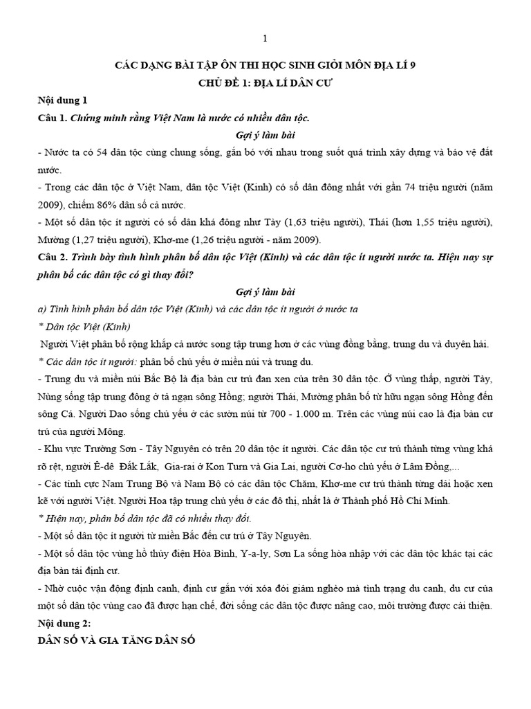 Cac Dang Bai Tap On Thi HSG Mon Dia Li 9 | PDF