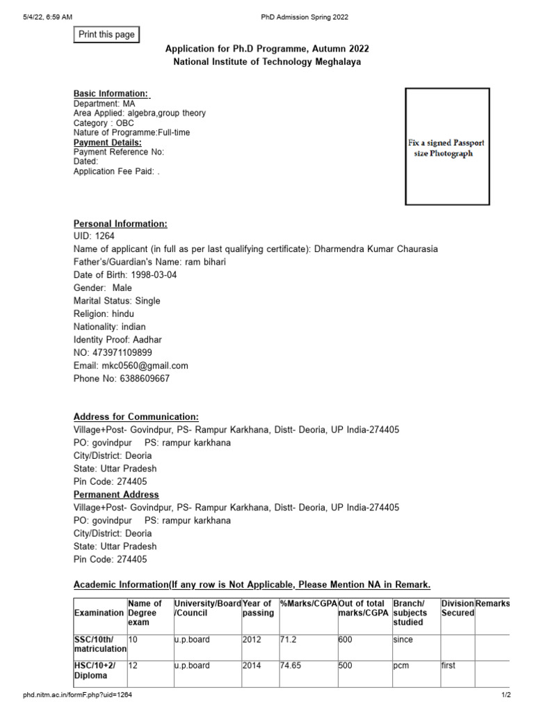 PHD Admission Spring 2022.pdf Meghalay | PDF | Thesis | Qualifications