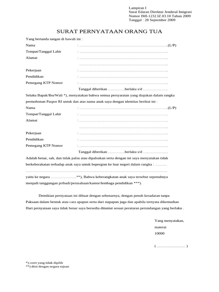 Surat Pernyataan Ortu | PDF | Game & Aktivitas