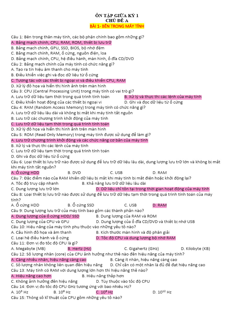 HS - On Tap Giua Ky 1 | PDF