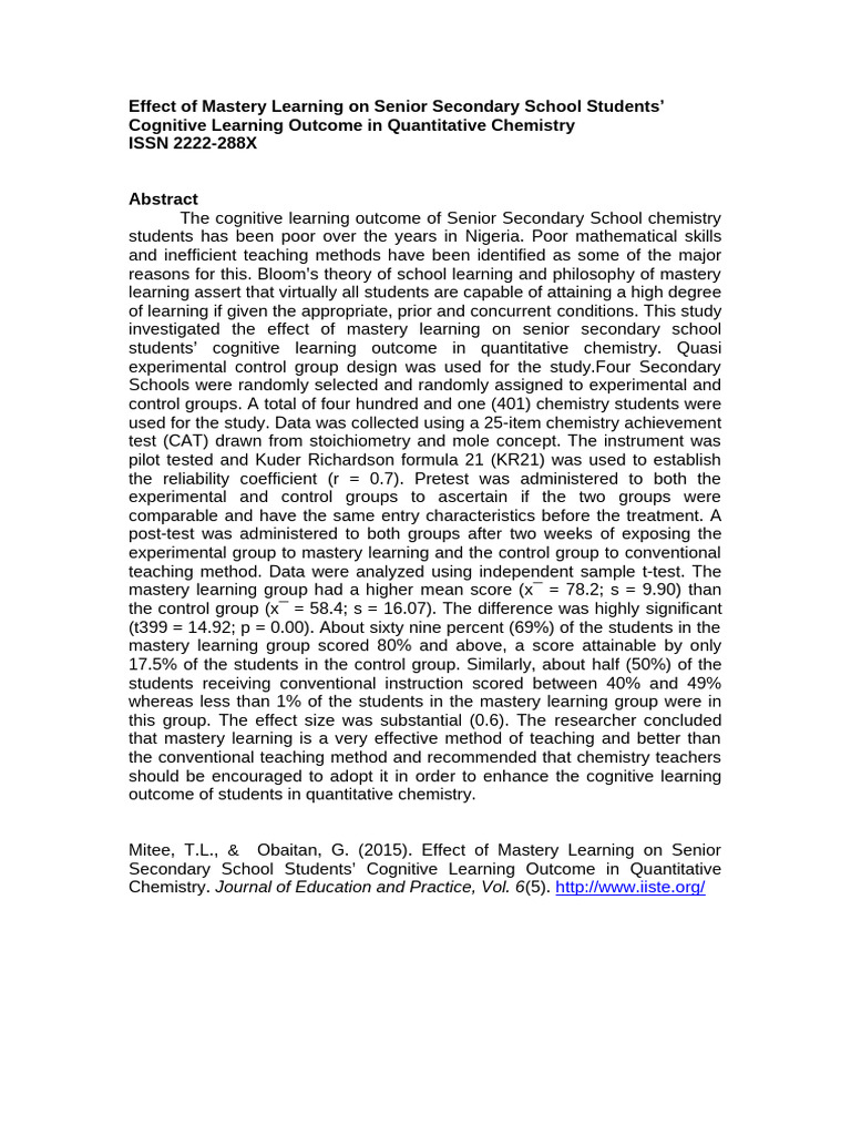 Mastery Learning Style RRL | PDF | Student's T Test | Analysis Of Variance