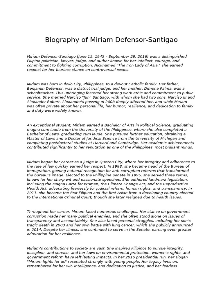 Miriam Defensor-Santiago: Legacy of Integrity | PDF | Justice | Crime ...