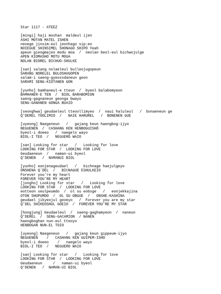 ATEEZ "Star 1117" Lyrics Analysis | PDF