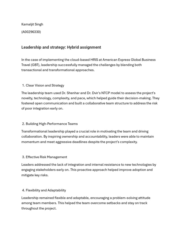 Leadership and Strategy Hybrid Assignment | PDF | Career & Growth ...