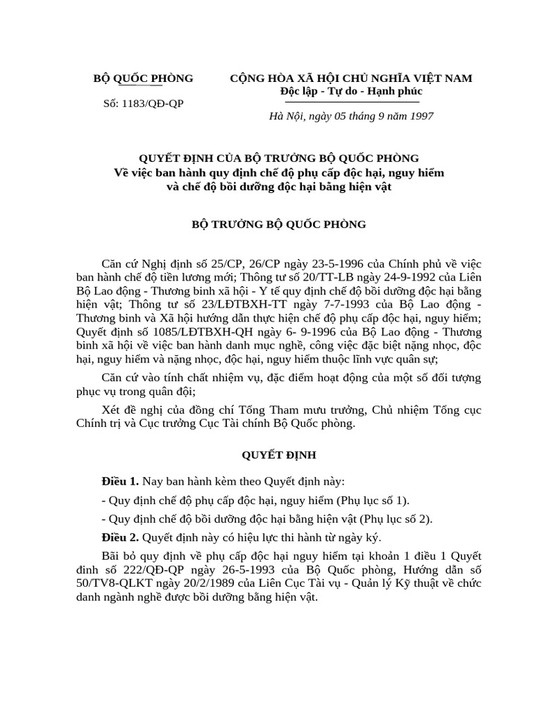 Quyết định 1183 - QĐ-BQP | PDF