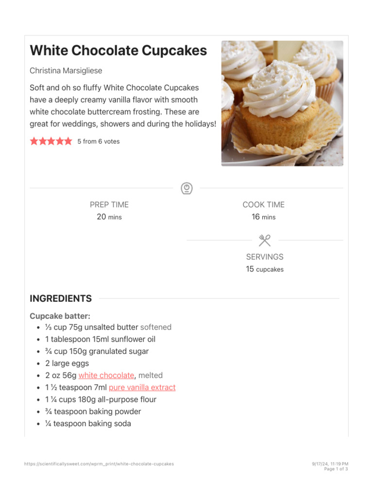 White Chocolate Cupcakes - Scientifically Sweet | PDF | Teaspoon | Cupcake