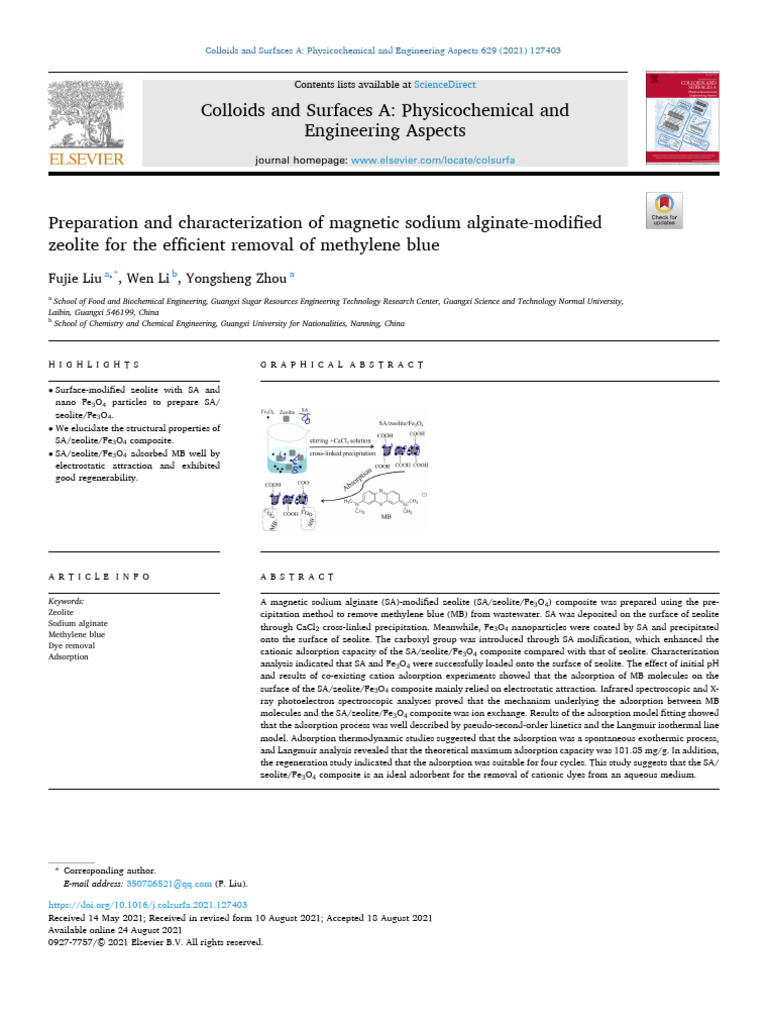 (2021) Preparation and Characterization of Magnetic Sodium Alginate-Modified Zeolite For The ...