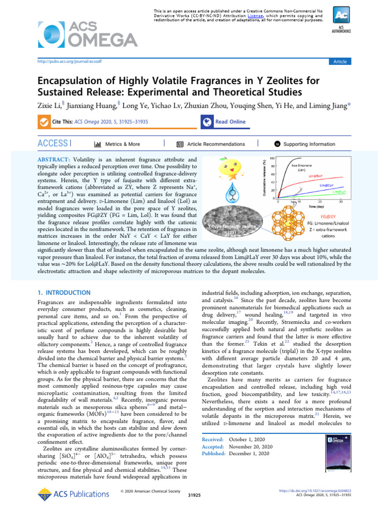 Fragrance Encapsulation in Y Zeolites | PDF | Adsorption | Chemical Bond