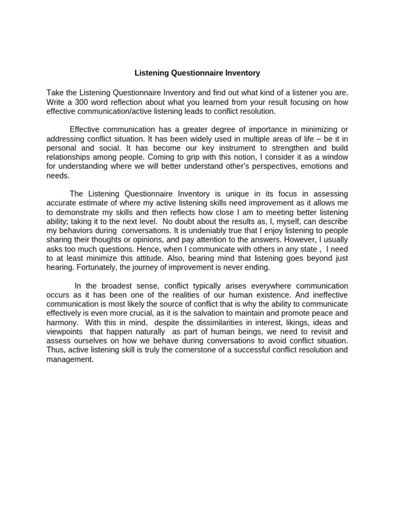 Reflection-Listening Questionnaire Inventory | PDF | Career & Growth