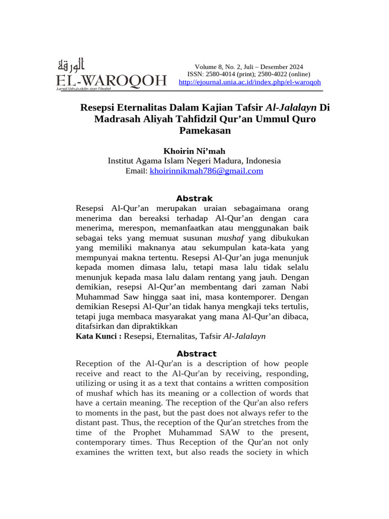 Artikel Khoirin Ni'mah Layout | PDF