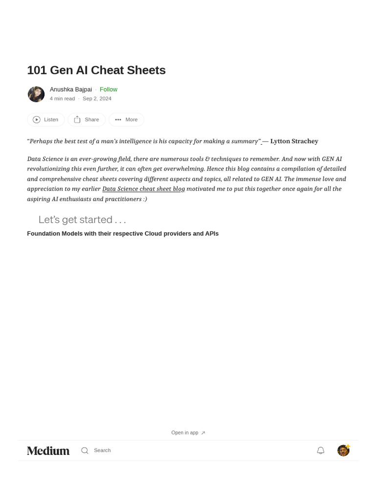 101 Gen AI Cheat Sheets. "Perhaps The Best Test of A Man's - by Anushka ...