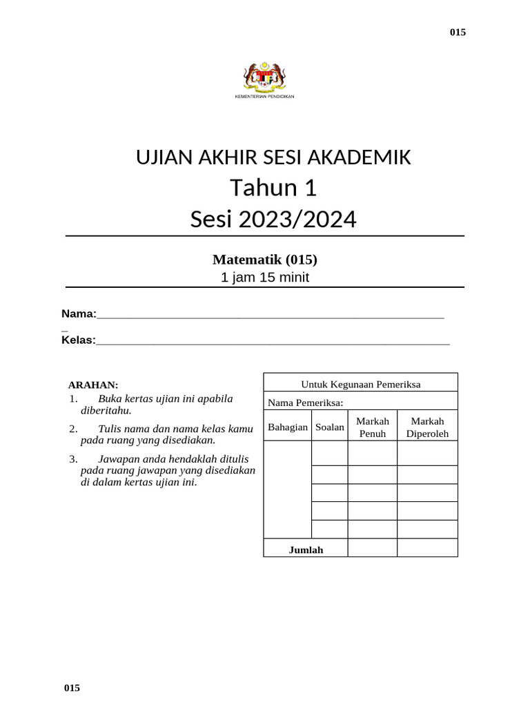 Muka Depan UASA Math T1 | PDF | Karier & Perkembangan | Bisnis