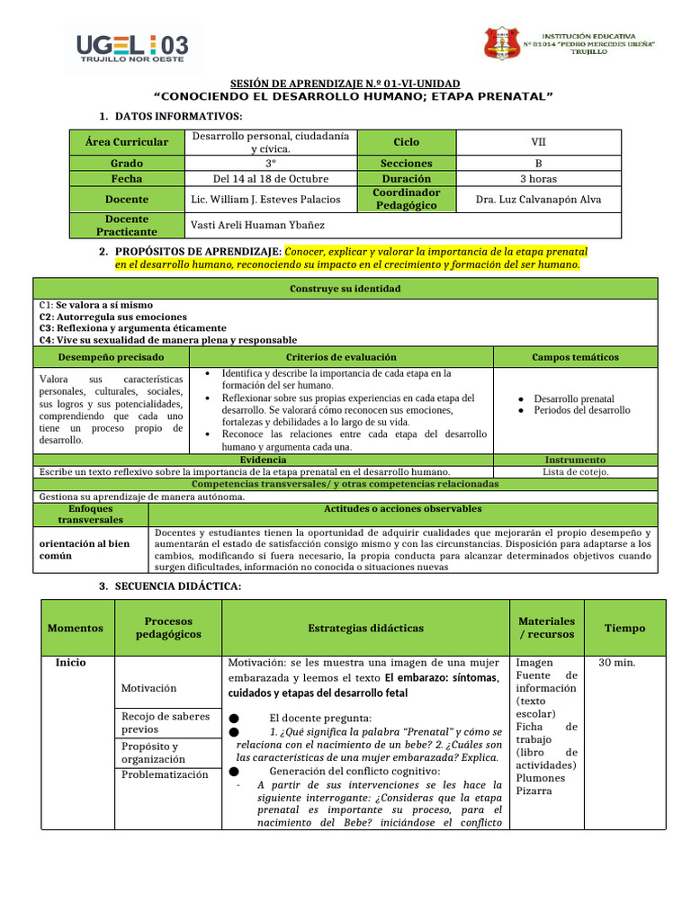 Sesión de Aprendizaje N1° Vi Unidad DPCC | PDF | Evaluación | Aprendizaje