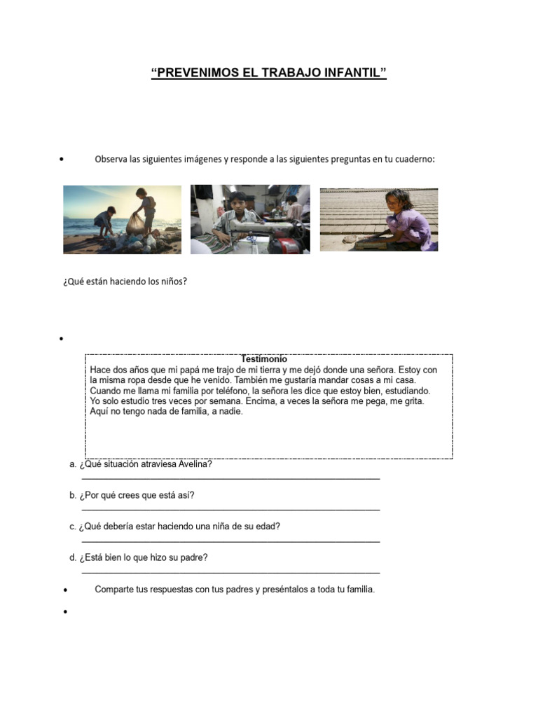 Prevenimos El Trabajo Infantil | PDF | Relaciones personales, crianza y ...
