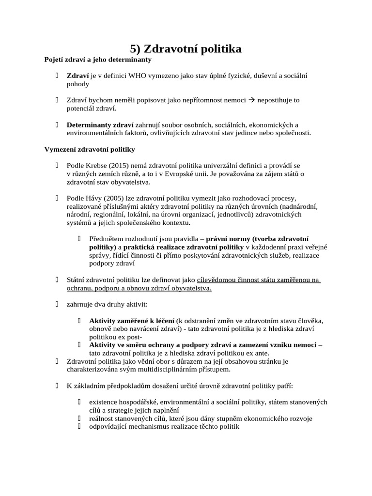 Zdravotní Politika - Otázka č.5 | PDF