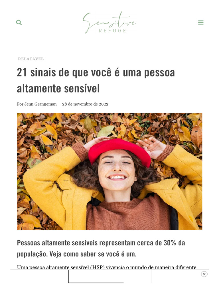 21 Sinais de Que Você É Uma Pessoa Altamente Sensível (HSP) | PDF | Pensamento | Tempo