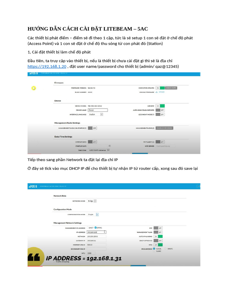 HƯỚNG DẪN CÁCH CÀI ĐẶT LITEBEAM - Loco 5AC | PDF