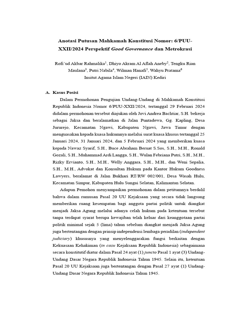 Anotasi Putusan MK Kel.1 | PDF