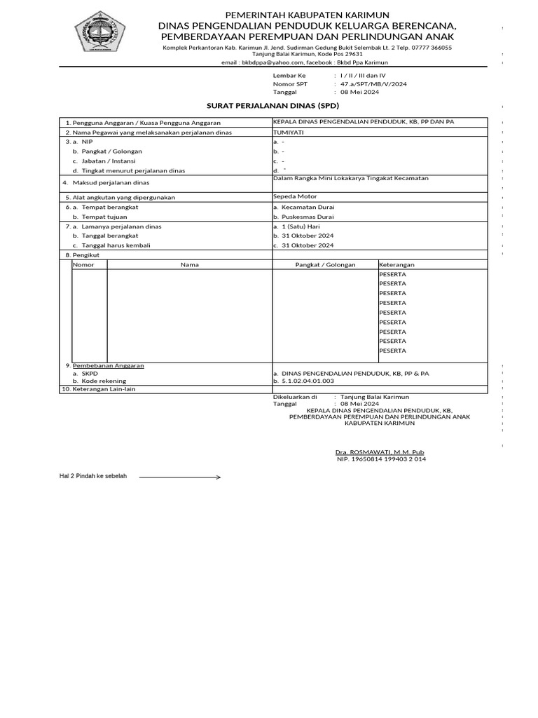 Format SPPD 2024 untuk Dinas Karimun | PDF