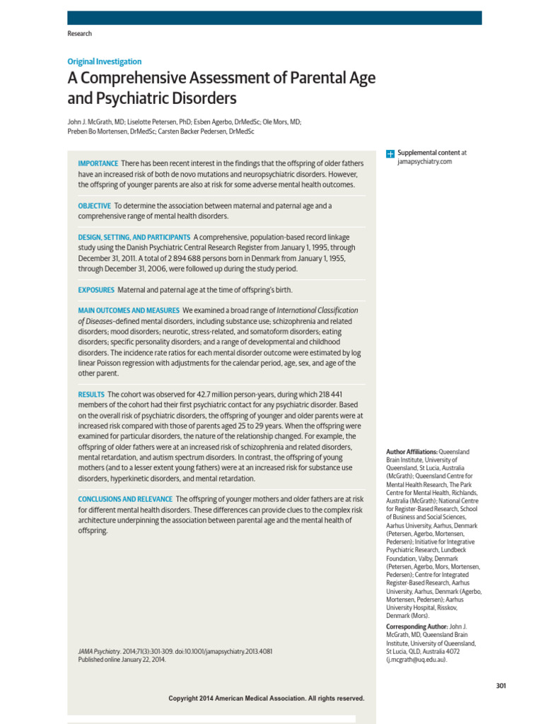 2014 - A Comprehensive Assessment of Parental Age and Psychiatric ...