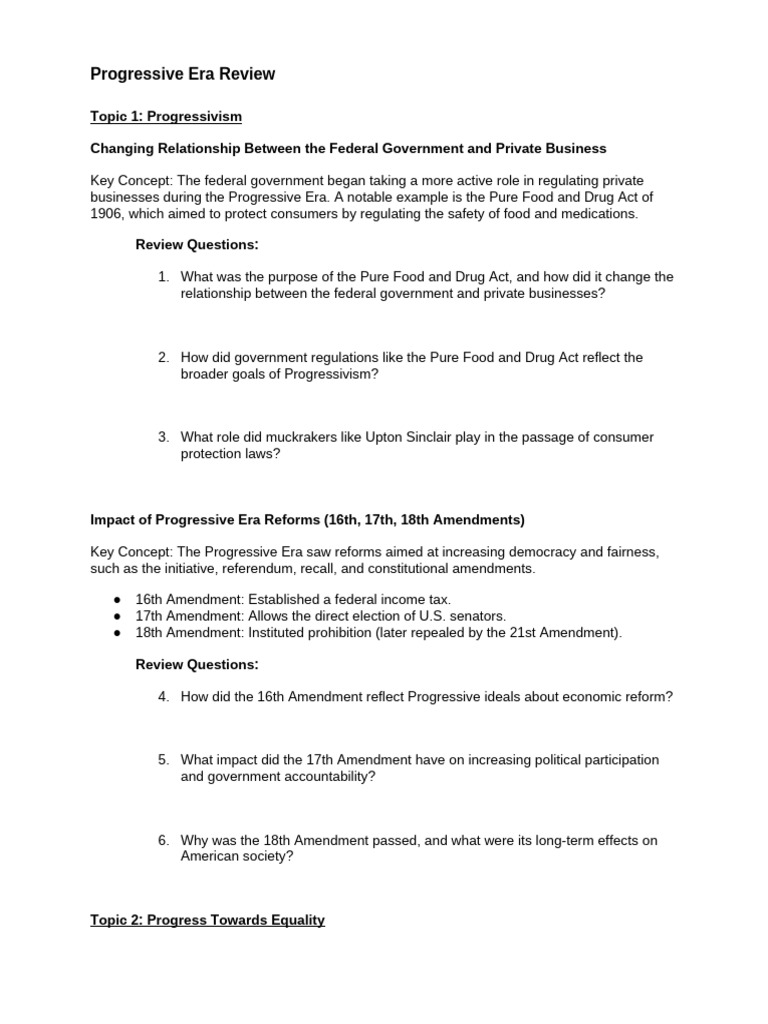 Progressive Era Review | PDF | Progressivism In The United States ...