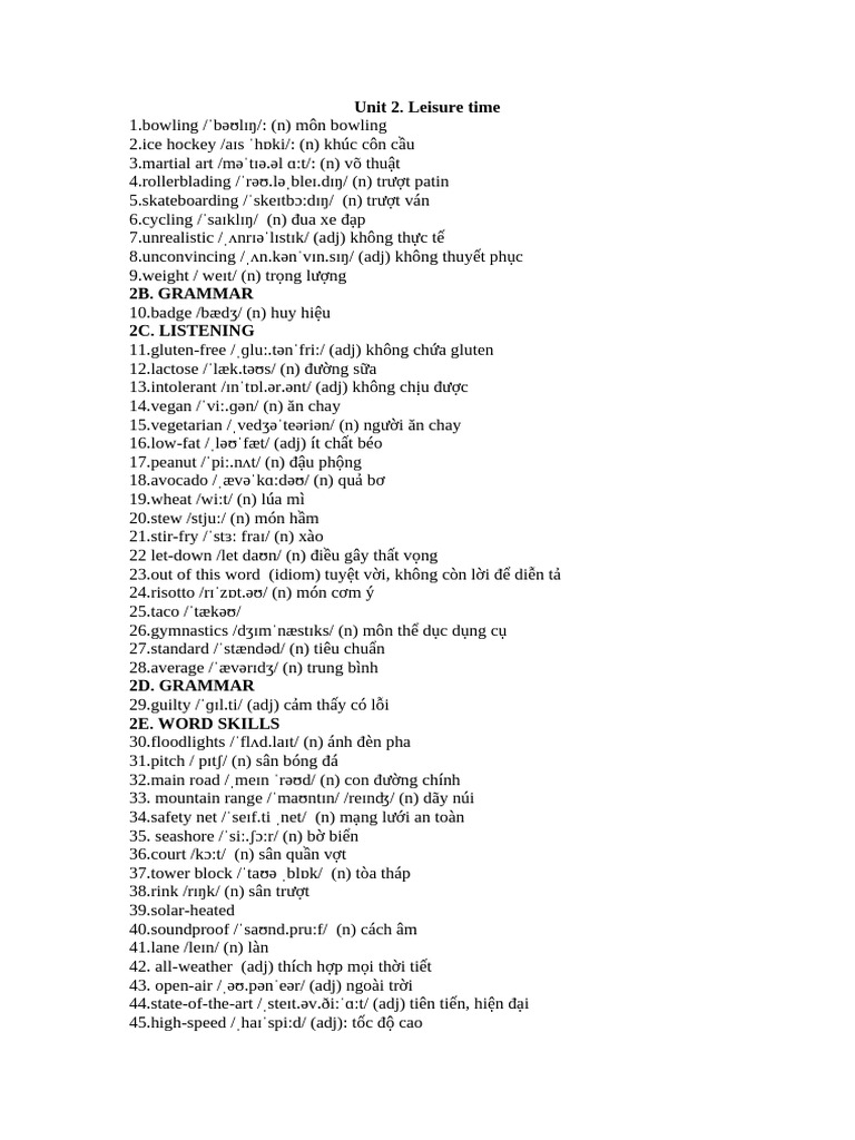 Tu Vung Unit 2 FG 11 | PDF