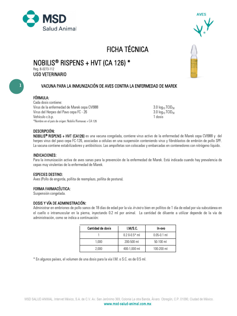 Nobilis Rispens HVT CA126. | PDF | Agua | Ciencias de la Salud