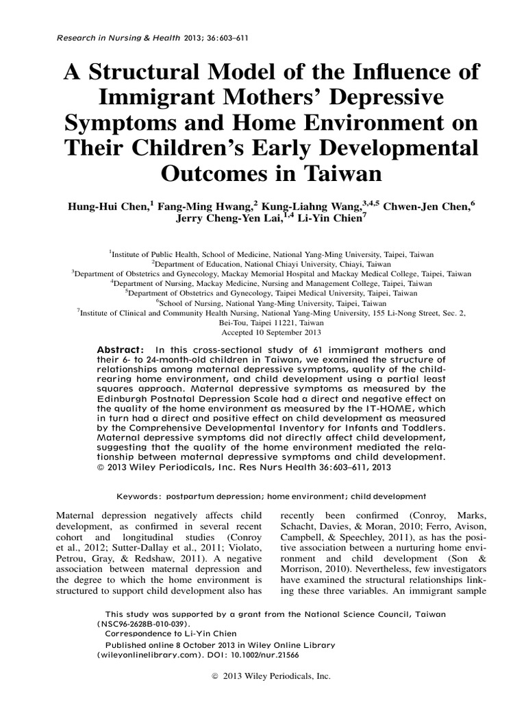 A Structural Model of The Influence of Immigrant Mothers' Depressive ...