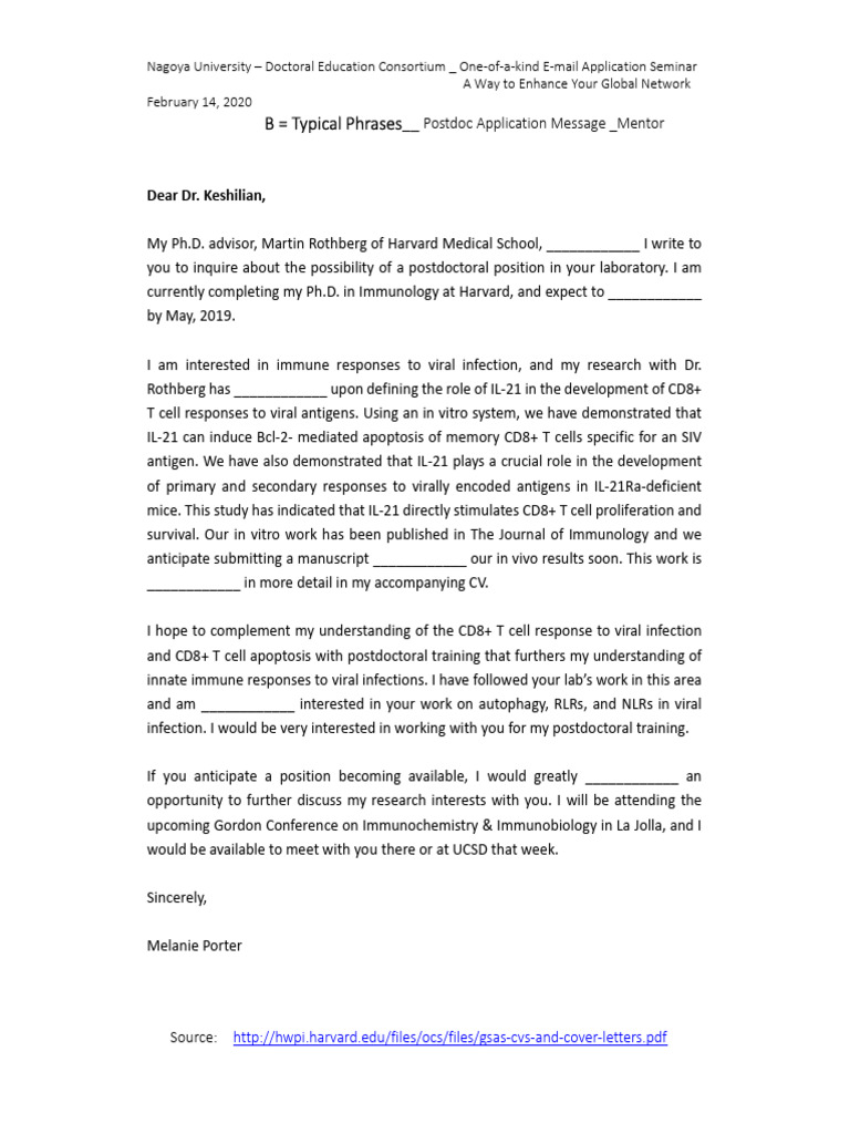 SIV Inquiry Email Sample for Postdoc | PDF