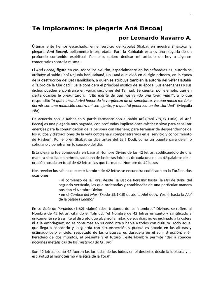 Significado del Aná Becoaj en Kabbalah | PDF | Kábala | Tora