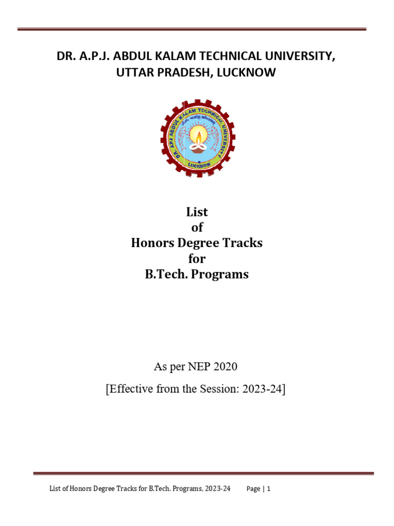 List of Honors Degree Tracks For B.tech. 2023 24 | PDF | Engineering ...