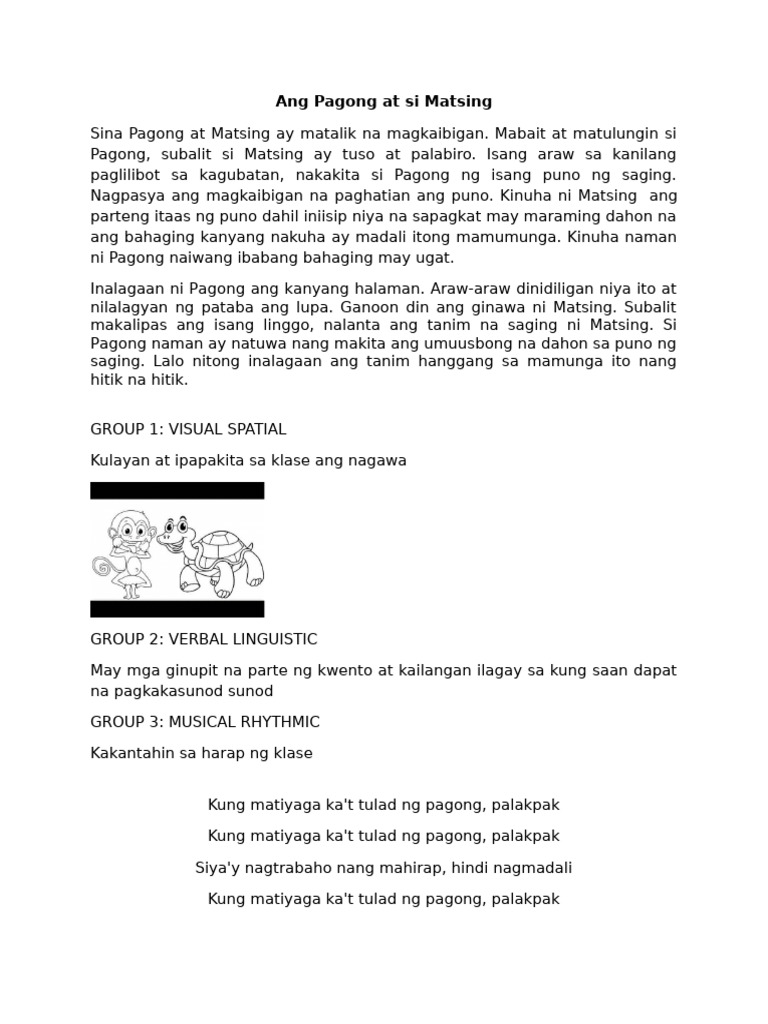 Ang Pagong at Si Matsing Motivation | PDF