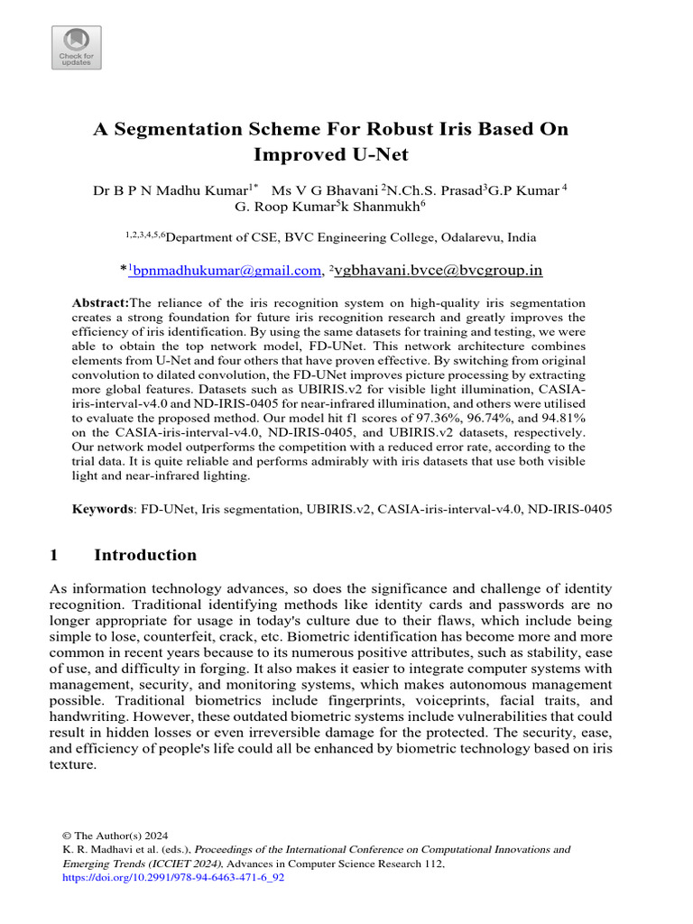 A Segmentation Scheme For Robust Iris Based On Improved U Net 2024